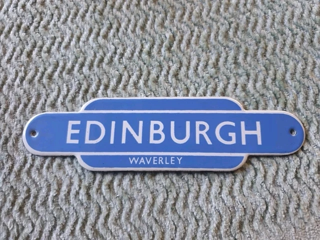 EDINBURGH WAVERLEY RAILWAY Sign Totem Garnier & Co. Enamel Station 1980 ...