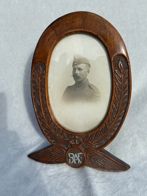 SUPERB RAF CARVED WW1 Wooden Photograph Frame + Original RFC Photo £85. ...