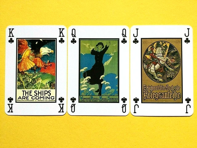 WORLD WAR 1 Historical Patriotic Posters JQK of Clubs Court Set Playing ...