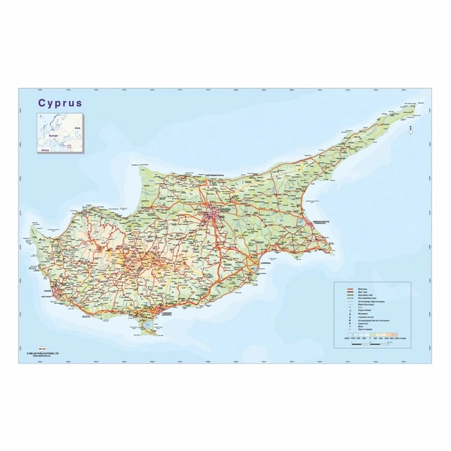 WALL MAP OF CYPRUS (in English) size 100x70cm - NEW EDITION 2023 £20.00 ...