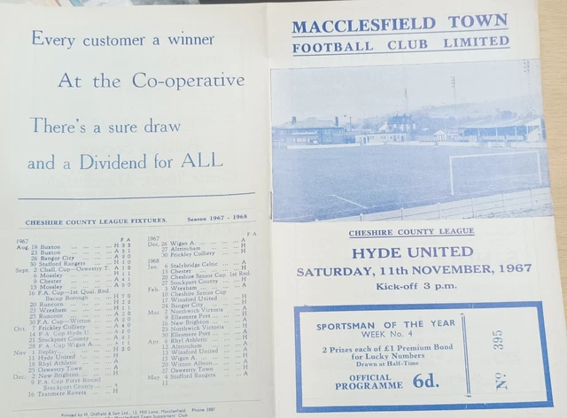 1967- MACCLESFIELD FC v Hyde Utd football programme Nov 11 1967. Good ...