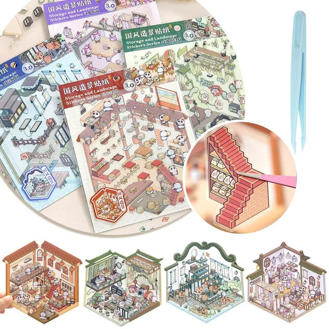 DIY 3D HOUSE Stickers, 3D Scene Sticker DIY Cabin Scene Stacking яη ...