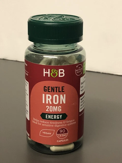 H&B GENTLE IRON 20mg Capsules Blood Health, Energy Support Vegan 90 ...