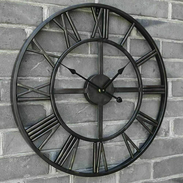 LARGE OUTDOOR GARDEN Wall Clock Big Roman Numerals Giant Open Face Metal 60CM UK £25.49 ...