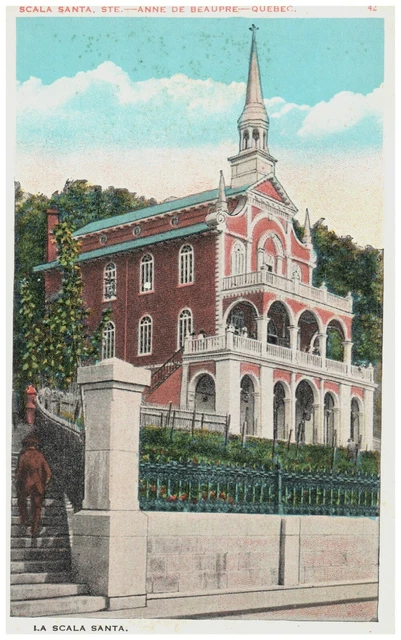SCALA CHIESA DI Santa Ste. Cartolina vintage Anne de Beaupre Quebec ...