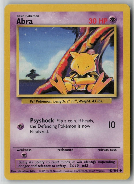 ABRA 43/102 POKEMON Base Set Common Moderately Played Card (MP) £1.69 ...