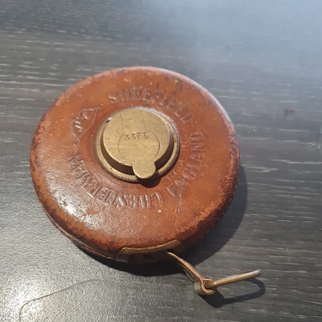 VINTAGE CHESTERMAN 33FT Tape Measure Sheffield leather brass inch ...