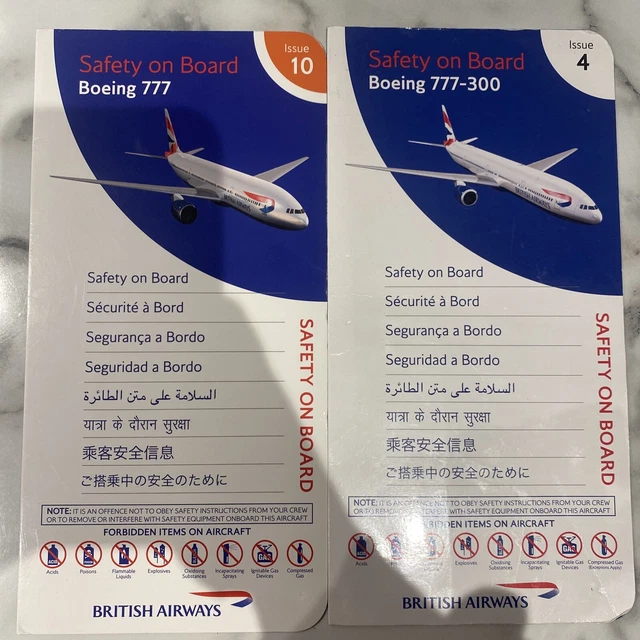 BRITISH AIRWAYS SAFETY Card Boeing 777 And 777-300 £5.00 - PicClick UK