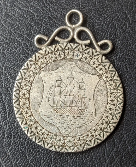 SILVER VICTORIA FLORIN Military Love Token. Engraved Ship Boat Rare ...