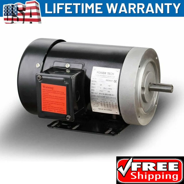 2 HP 3 Phase Electric Motor 1800 RPM 56C Frame TEFC 230/460V Premium ...