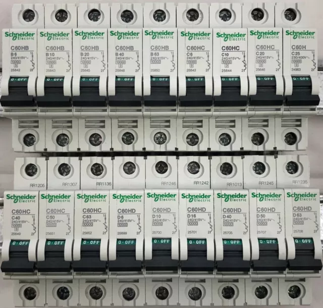 SCHNEIDER MERLIN GERIN Multi 9 C60H 6 10 16 20 25 32 40 50 63 Amp Type B C D MCB EUR 9,32 ...