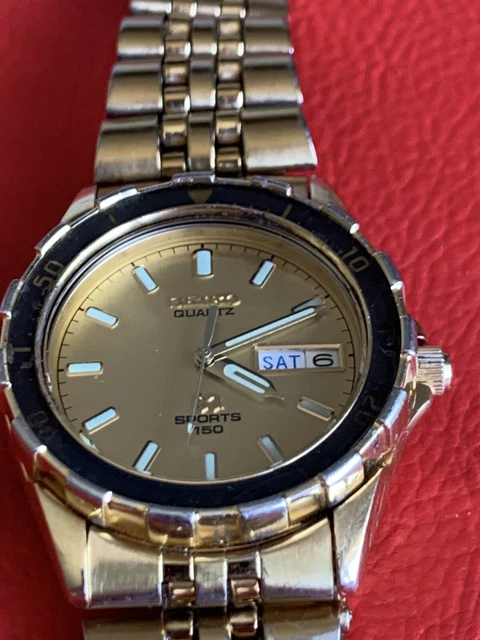 SEIKO SPORTS 150M Quartz Day-Date Diver Gold-Dial Black Bazel Men's Watch £220.94 - PicClick UK