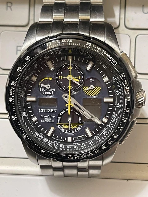 CITIZEN SKYHAWK U680 Radio Solar Watch Blue Angels Eco-Drive 42mm £435. ...