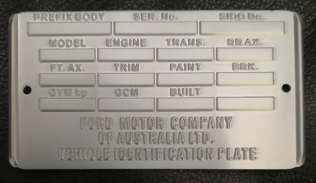 BLANK FORD (STYLE) Falcon GT XD XE XF Body Plate $250.00 - PicClick AU