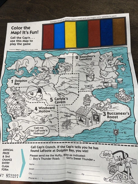 VINTAGE CAP'N CAPTAIN Crunch Cereal Map Original watercolor map/ unused ...