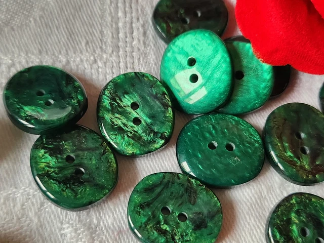 LOT 14 BUTTONS Vintage Green Mottled/Spotted Oval 1,7 On 2 CM Reference ...