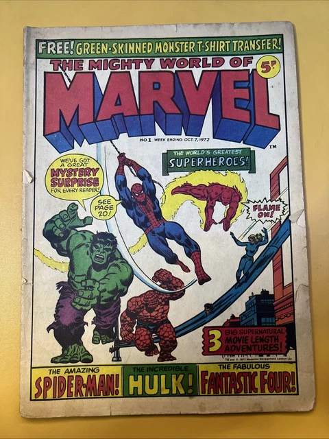 UK COMIC THE Mighty World of Marvel Issue 1 07/10/72 October 7th 1972 ...