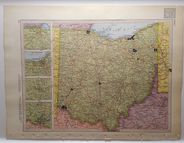 1957 VINTAGE OHIO Atlas Map Old Authentic Antique MCM Encyclopedia ...