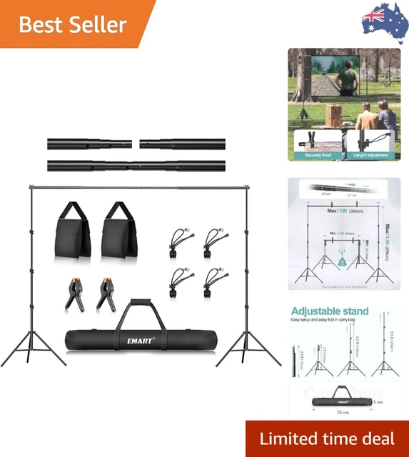 BACKDROP STAND KIT 2.6x3m / 8.5 x 10 ft, Adjustable Photography Muslin ...