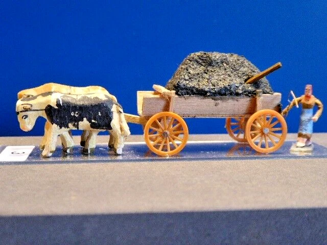 PREISER HOLZ; OCHSEN-GESPANN/MISTWAGEN H0 1:87 50er Jahre Modellbahn ...