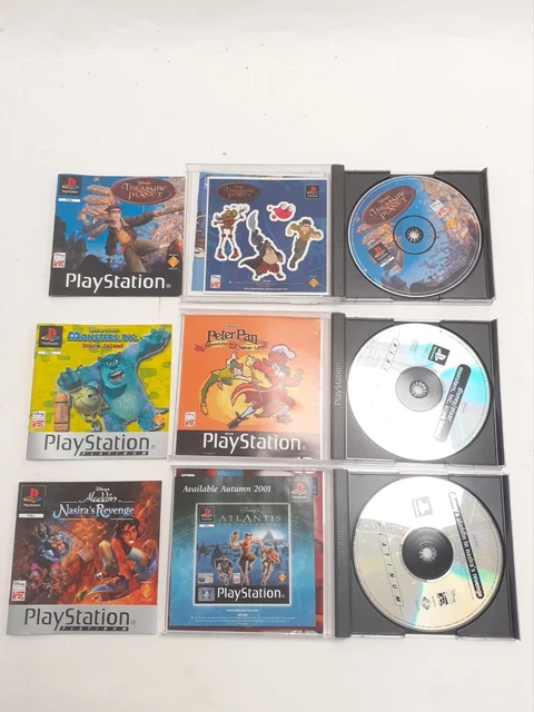 DISNEY PS1 GAME Lot- Treasure Planet, Aladdin, Monsters Inc Complete W ...