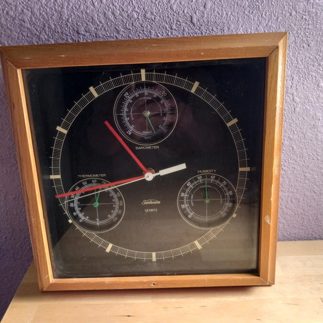 VINTAGE SUNBEAM WALL Clock w Humidity, Barometer, Thermometer Quartz ...