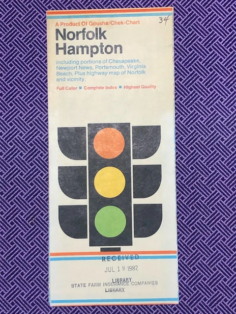 NORFOLK HAMPTON GOUSHA/CHEK-CHART road map 1982. Ex-State Farm Lib. £3. ...