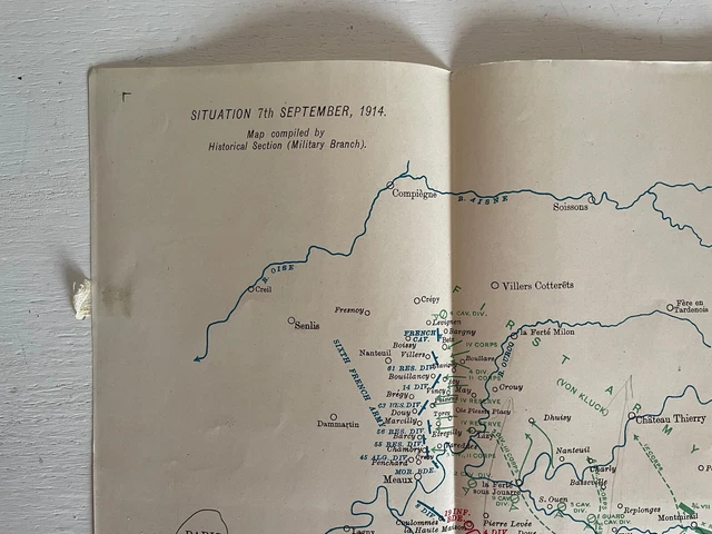 WW1 MAP MILITARY operations France & Belgium map 24 battle of the marne ...