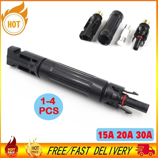 IN-LINE FUSE CONNECTOR 1000 VDC Male to Female PV Solar Fuse Holder 15A ...