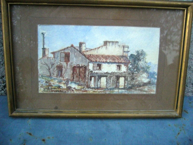 TABLEAU AQUARELLE PAYSAGE PROVENCE MAS PROVENCAL Signé à identifier EUR 8,00 - PicClick FR