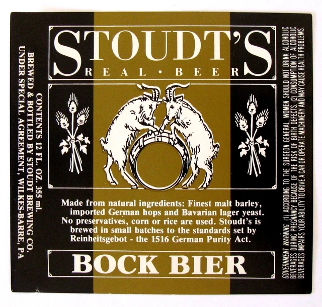 STOUDT BREWING CO STOUDT'S BOCK BIER beer label PA 12oz $1.80 - PicClick