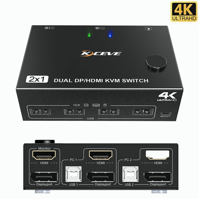 4k Dp Hdmi Kvm Switch 2 Ports Usb Dual Monitor 2 In 2 Out 2 Computer Control New 98 39