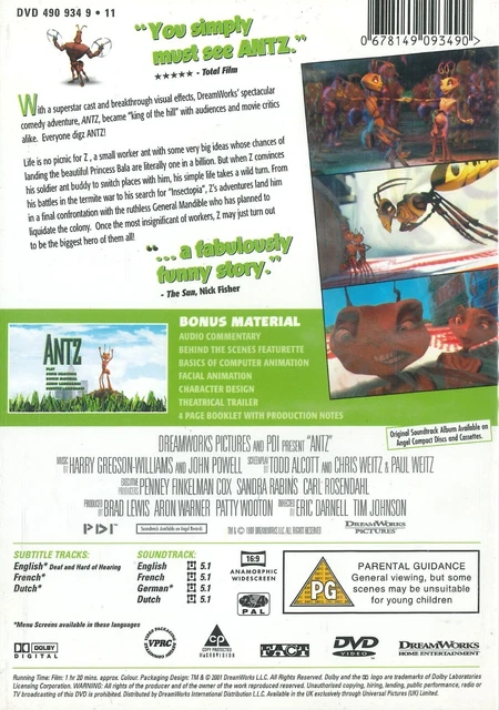 ANTZ (2001), DVD, Woody Allen, Sylvester Stallone, Jennifer Lopez, R 2 ...