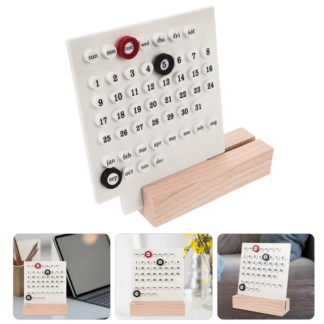 WOODEN DESK CALENDAR with Wood Base, White-GP £16.89 - PicClick UK