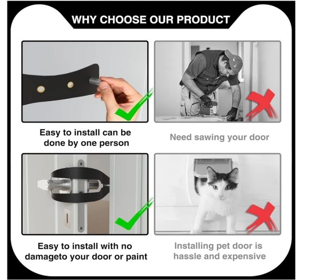 ADJUSTABLE CAT DOOR Latch 2-Pack – Dog Proof Litter Box, 5-Size Strap ...