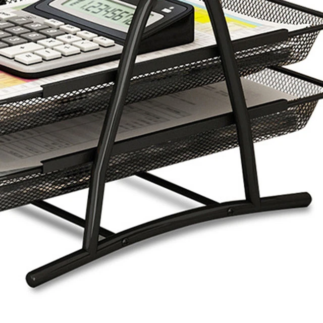 OFFICE DESK DOCUMENT Tray Mesh Bracket Paper Letter Shelf Holder Black ...