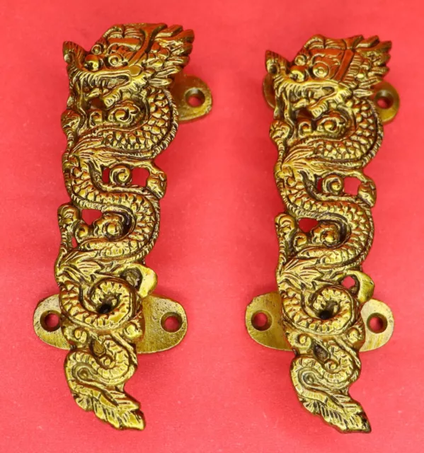 DRAGON SHAPE VICTORIAN Antique Style Handmade Solid Brass Door Handle ...