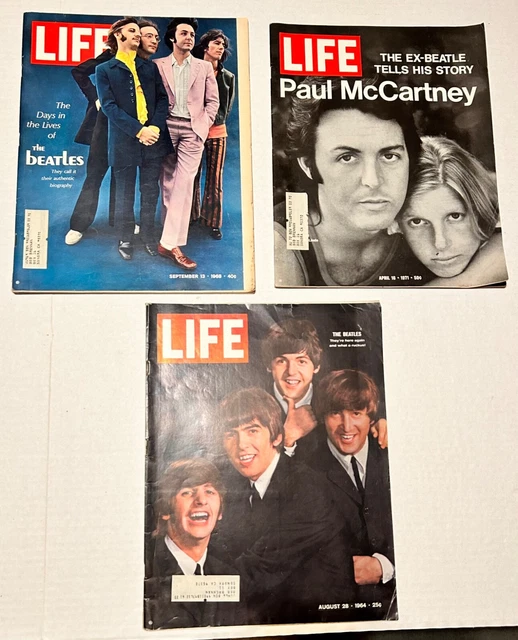 THREE LIFE MAGAZINES with on cover; The Beatles 1964, 1968, 1971 £19.70 ...