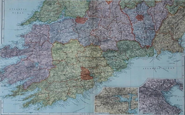 ANTIQUE 1897 LARGE map of Southern Ireland. Munster. 125 years old ...