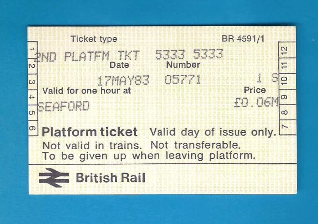 BRITISH RAIL INTIS Platform Ticket - BR(S) Seaford - Machine 1S: 6p ...