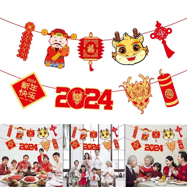PAPER 2024 CHINESE Dragon Year Banner Festive Dragon Paper Flag Home ...
