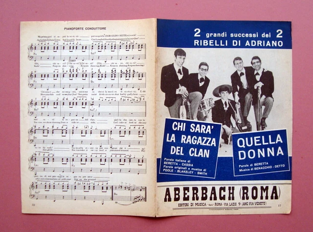 SPARTITI RIBELLI DI Adriano 1965 due grandi successi Aberbach Roma EUR ...