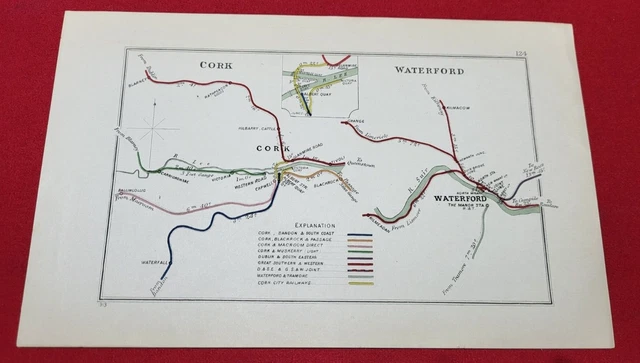 RAILWAY CLEARING HOUSE Junction Diagram Map No 124 Cork Waterford 1913 ...