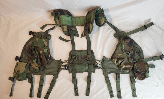 USGI ENHANCED LOAD Bearing Vest LBV Woodland CAMO M81 Tactical LBV88 ...