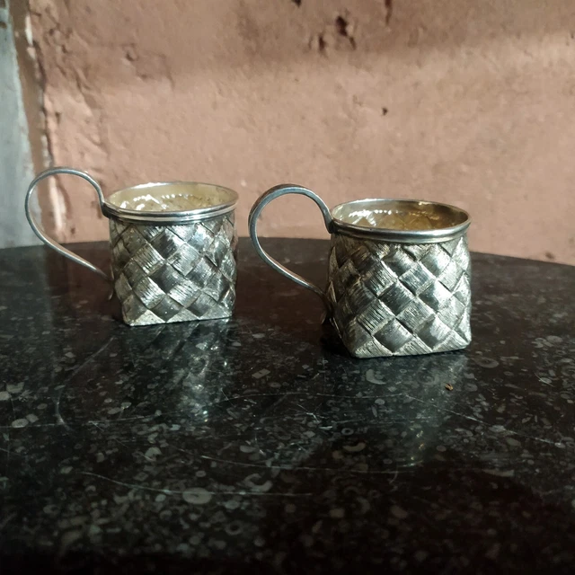 PAIRE DE VERRE à vodka trompe l'oeil Argent massif Russe Vasily Ivanov ...