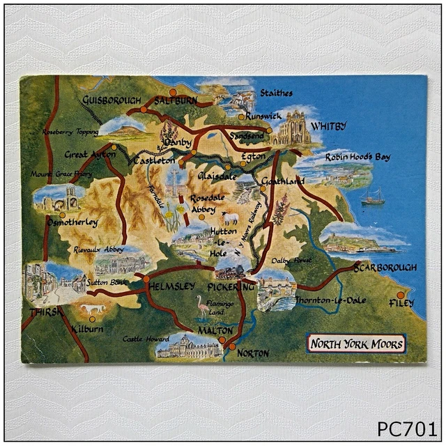 NORTH YORK MOORS Tourist Map 1991 Postcard (P701) $4.99 - PicClick AU
