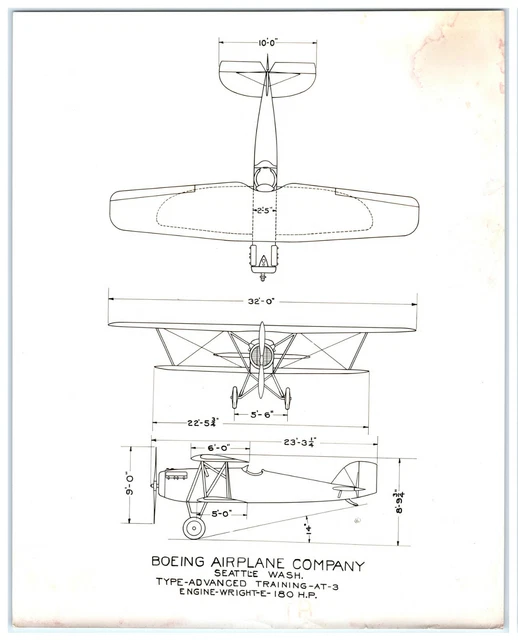 BOEING MODEL 80-B Biplane Blueprint Drawing Original Vintage Official ...