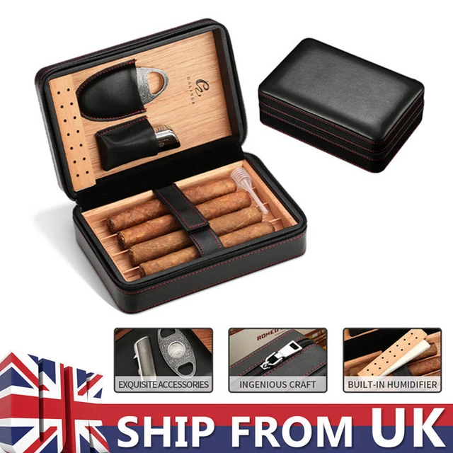 GALINER LEATHER CIGAR Humidor Case With Cutter and Torch Lighter 3 Jet ...