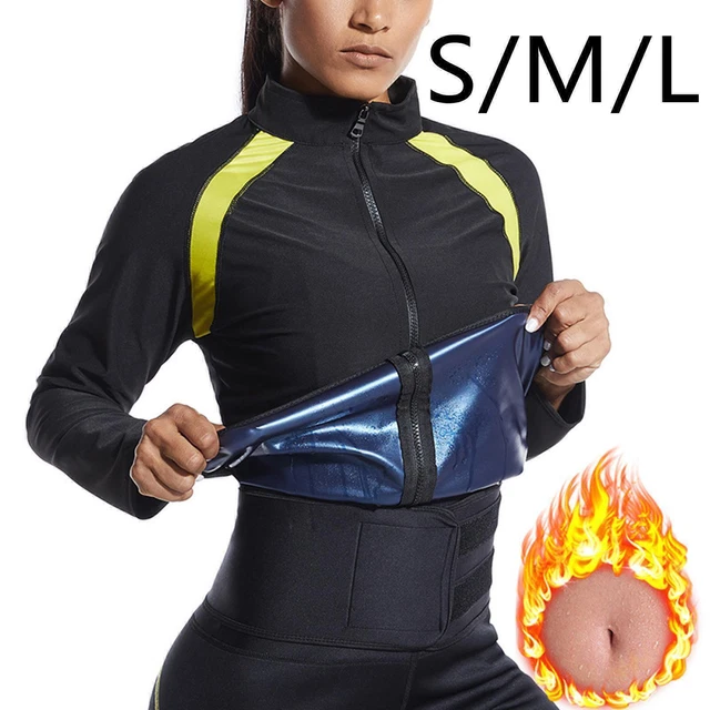 WOMEN HOT SWEAT Sauna Suit Track Jacket Workout Long Sleeve Tank Tops ...