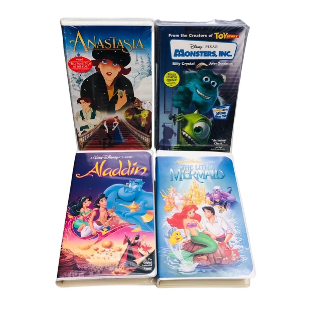 4 WALT DISNEY VHS Animated Movies Aladdin Little Mermaid Monsters Inc ...
